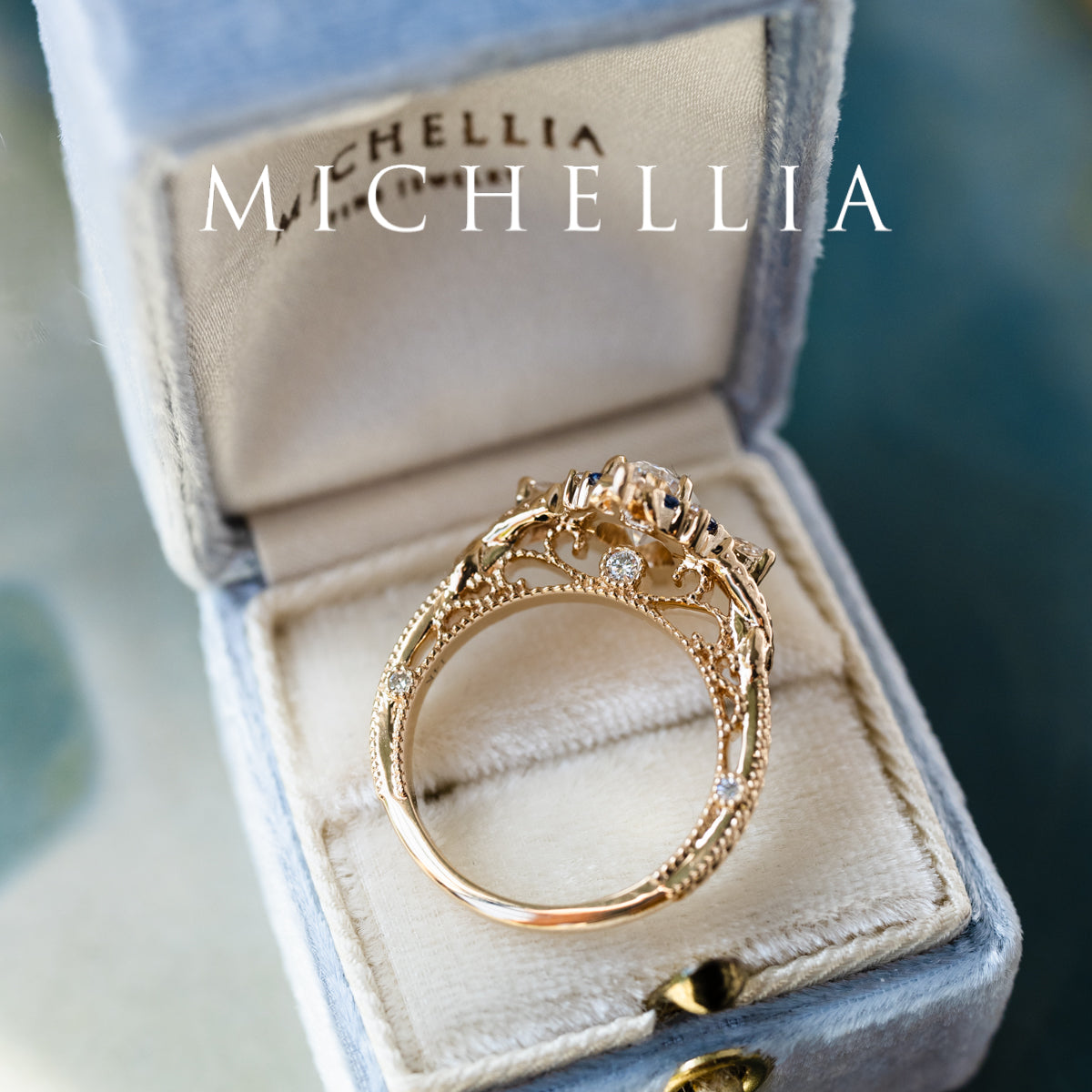 [Henrietta] Regency Custom Engagement Ring with Diamond, Moissanite & – Michellia Fine Jewelry