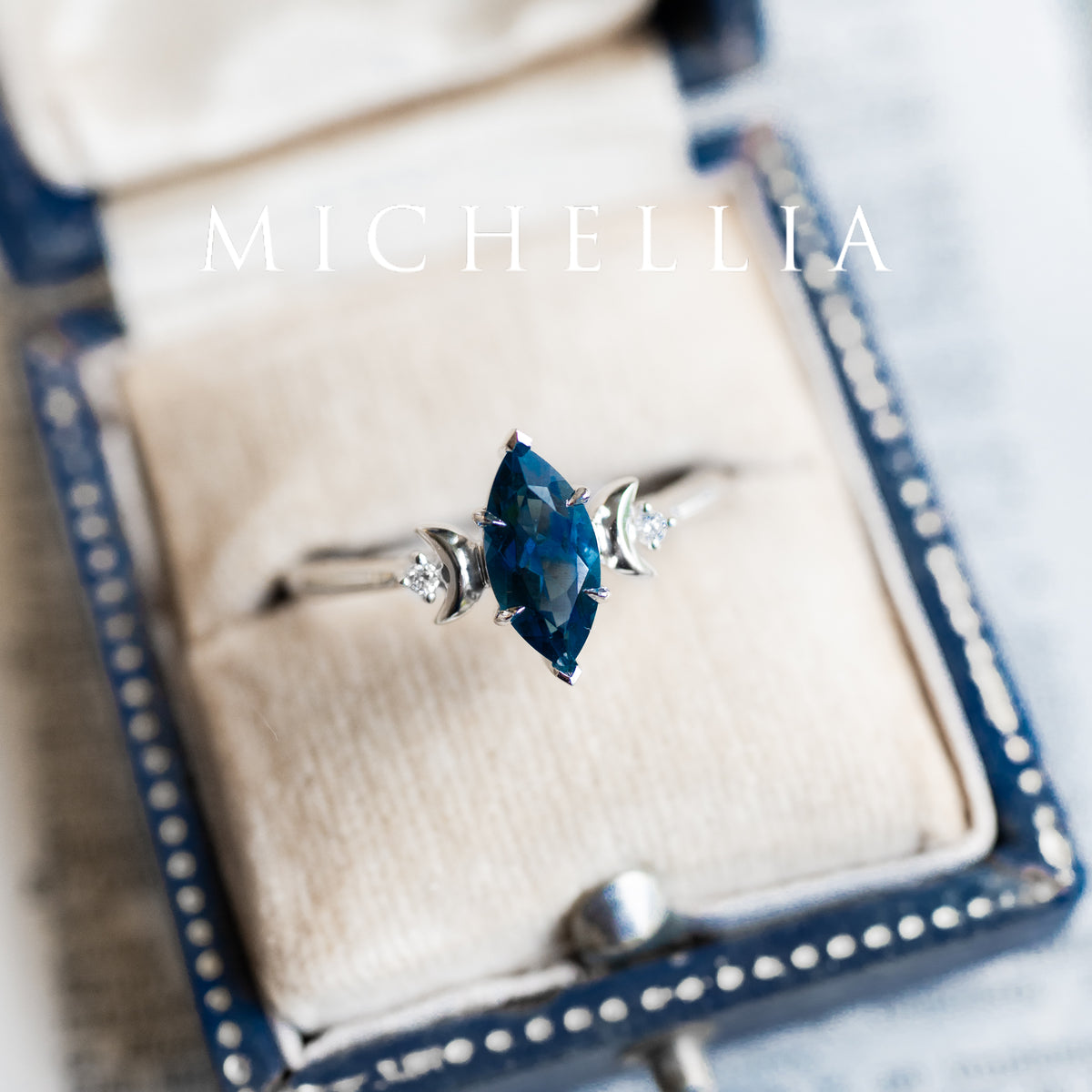 Cressida | Moon Goddess Marquise Cut Ring in Lab Blue Sapphire ...