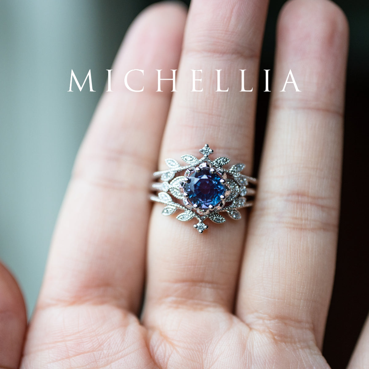 Evanthe | Vintage Floral Ring in Lab Blue Sapphire – Michellia Fine Jewelry