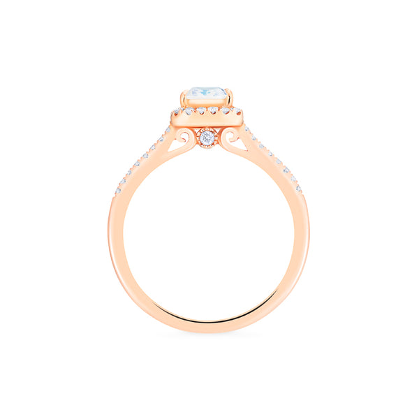 Kimberly | Halo Diamond Emerald Cut Ring in Moonstone – Michellia Fine ...