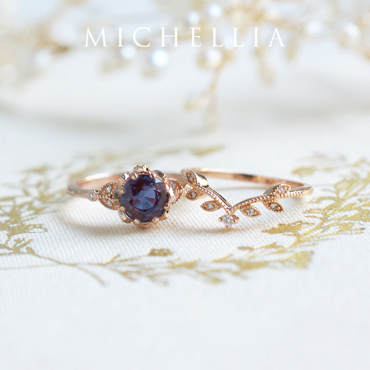 Evanthe | Vintage Floral Ring in Lab Alexandrite – Michellia Fine Jewelry