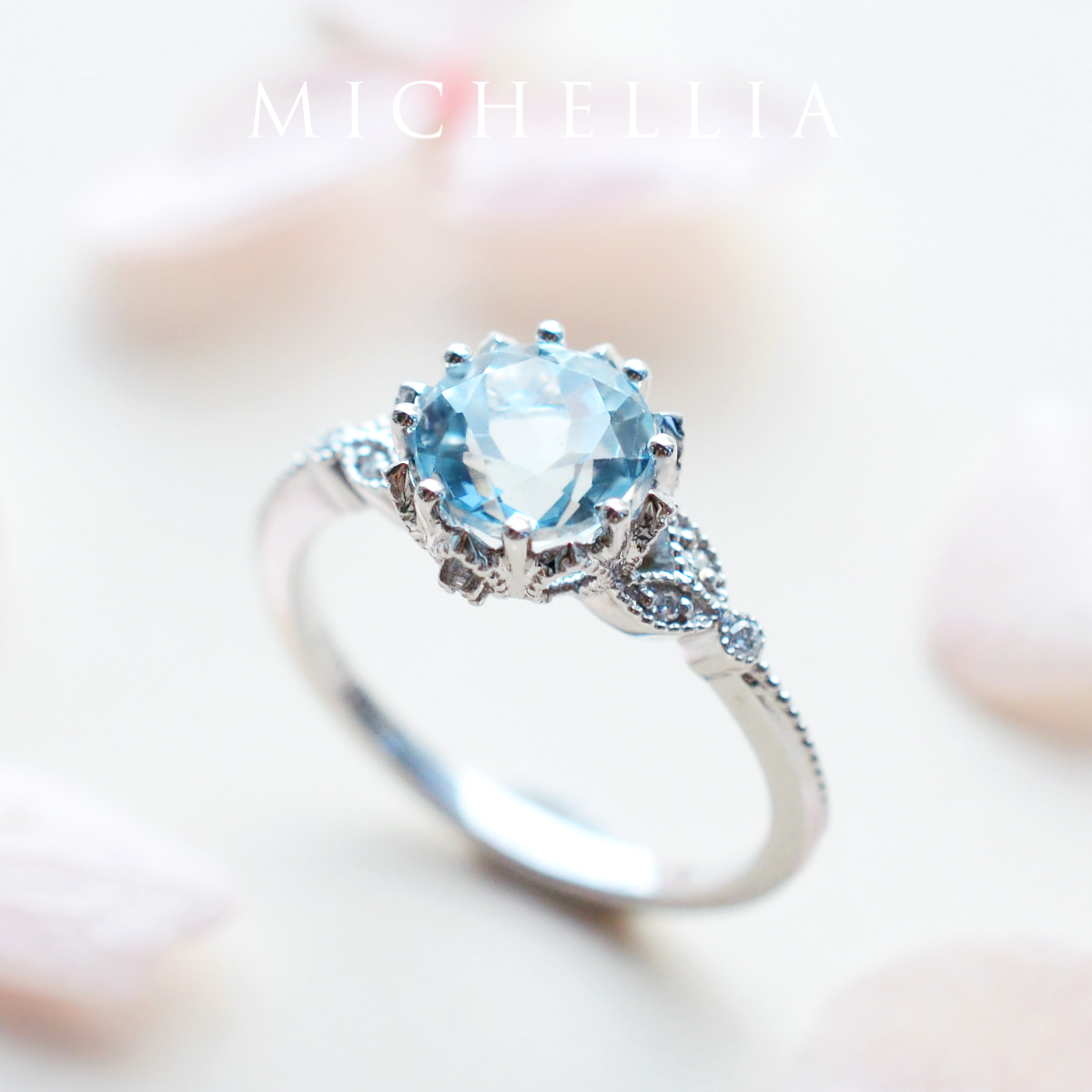 Evanthe | Vintage Floral Engagement Ring in Aquamarine – Michellia Fine ...