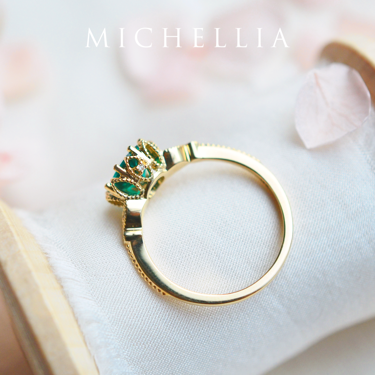 Evanthe | Vintage Floral Ring in Lab Emerald – Michellia Fine Jewelry