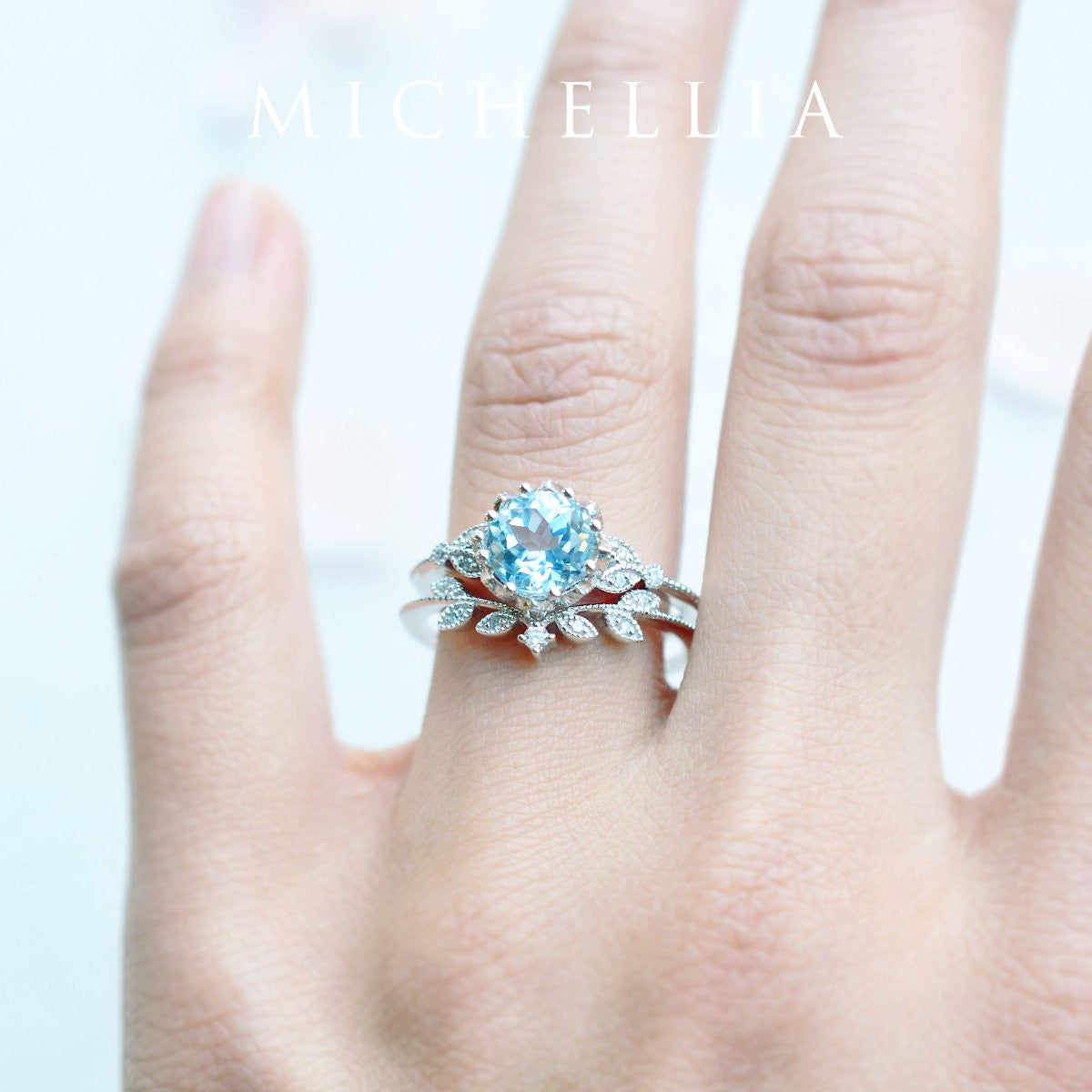 Evanthe | Vintage Floral Engagement Ring in Aquamarine – Michellia Fine ...