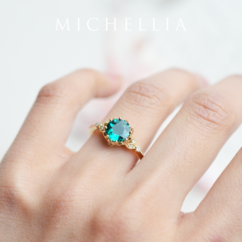 Evanthe | Vintage Floral Ring in Lab Emerald – Michellia Fine Jewelry