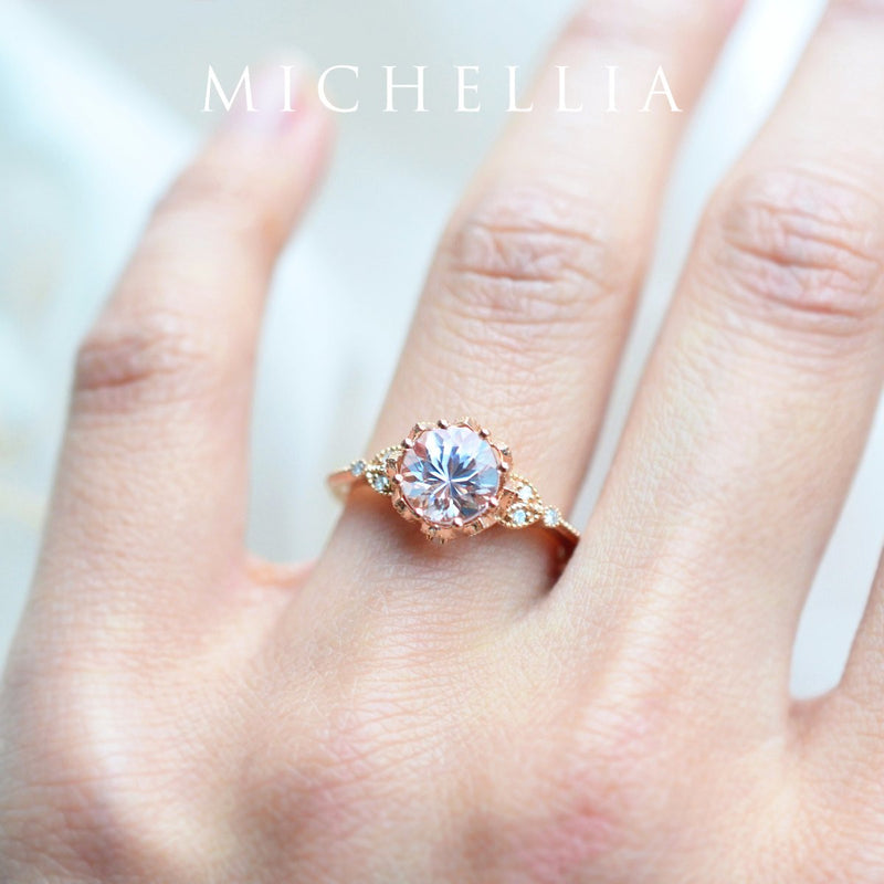 Evanthe | Vintage Floral Ring in Morganite – Michellia Fine Jewelry