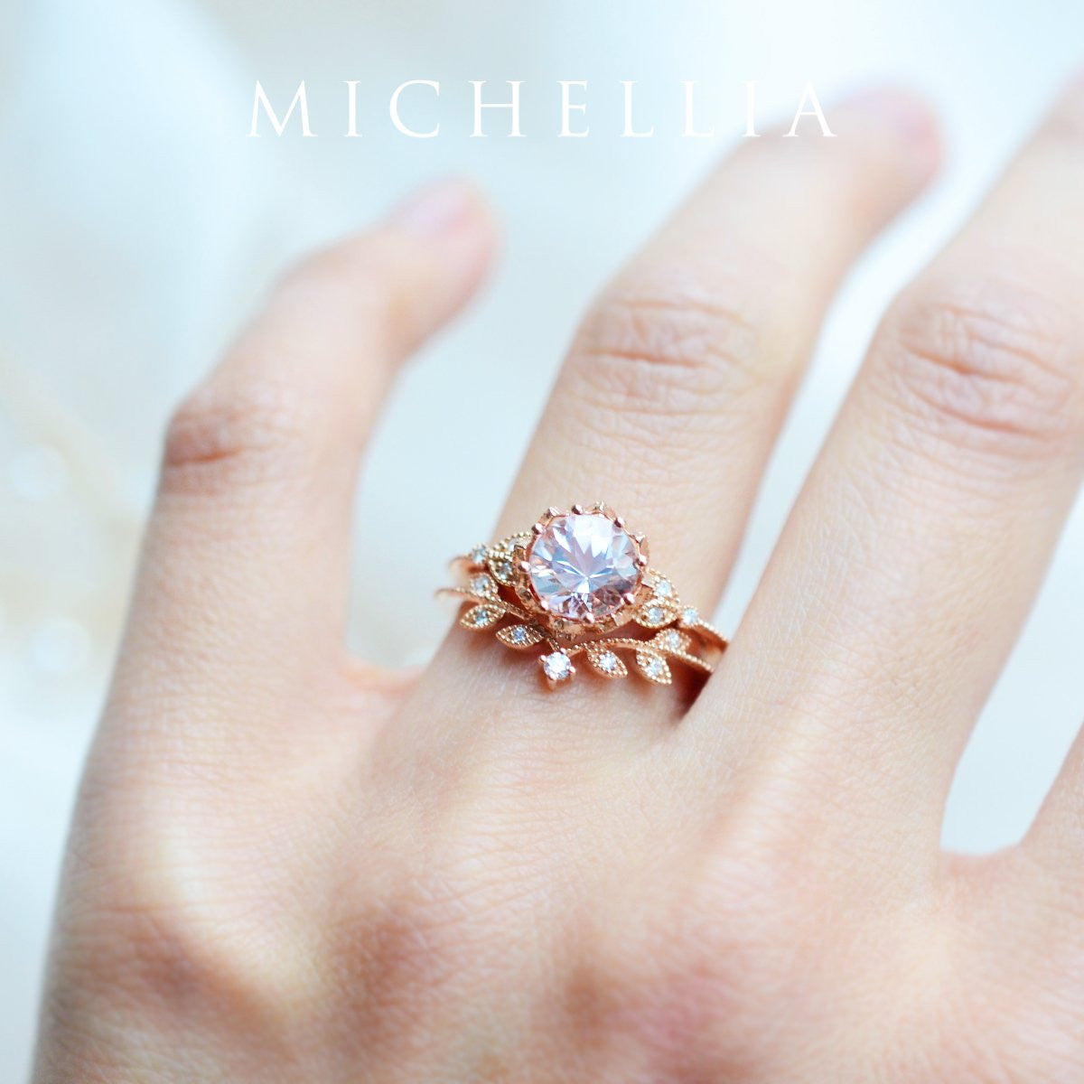 Evanthe | Vintage Floral Ring in Morganite – Michellia Fine Jewelry