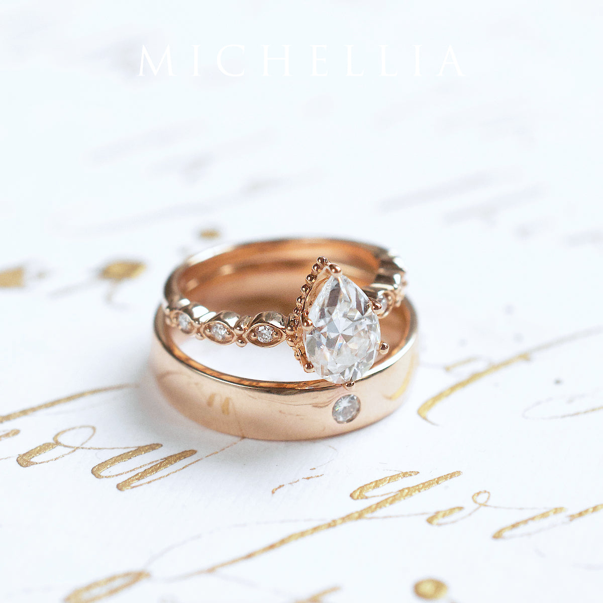 Emelia | Vintage Classic Crown Pear Cut Ring in Moissanite – Michellia ...