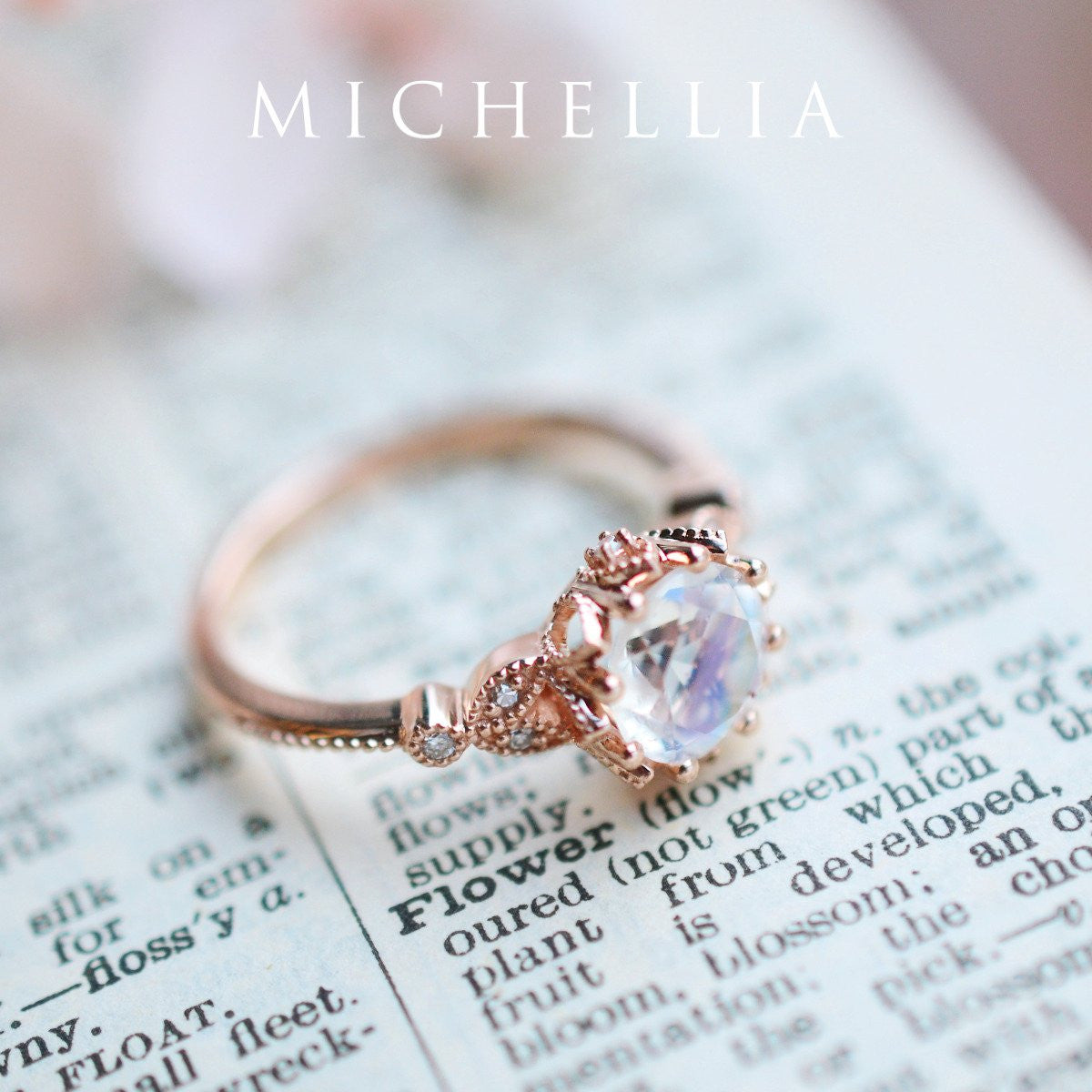 Evanthe | Vintage Floral Ring in Moonstone – Michellia Fine Jewelry
