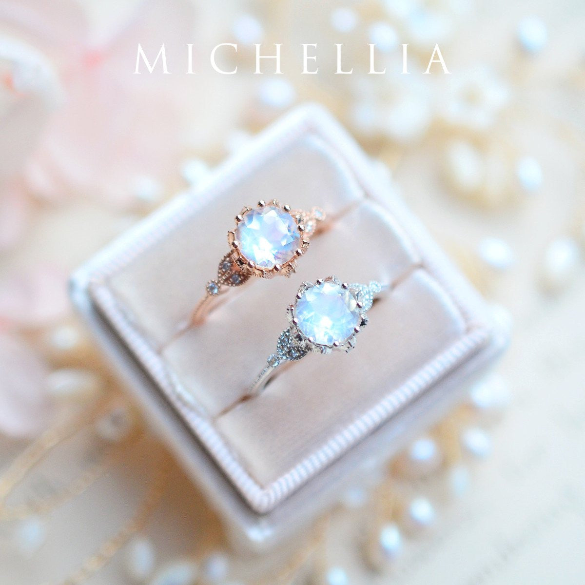 Evanthe | Vintage Floral Ring in Moonstone – Michellia Fine Jewelry