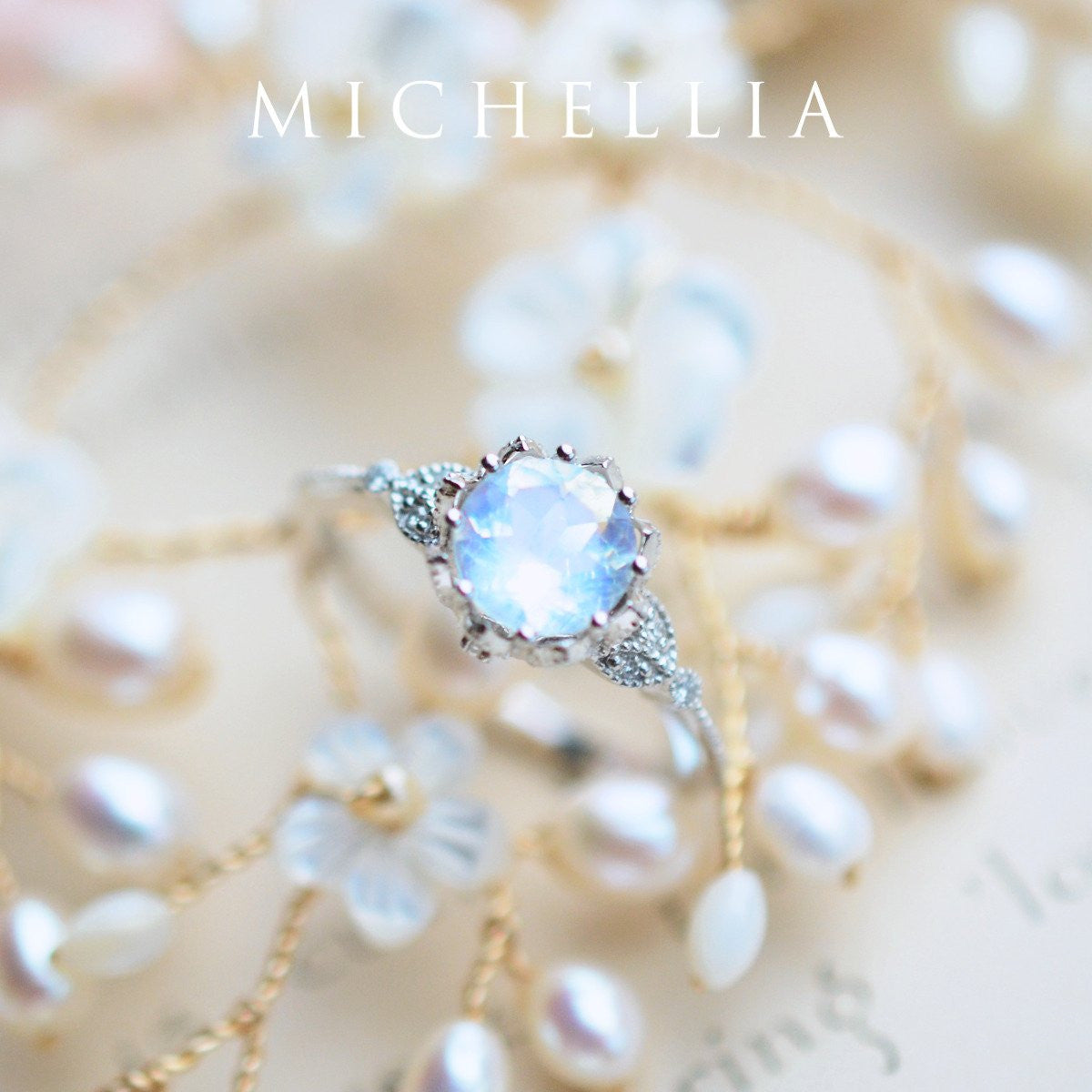 Evanthe | Vintage Floral Ring in Moonstone – Michellia Fine Jewelry