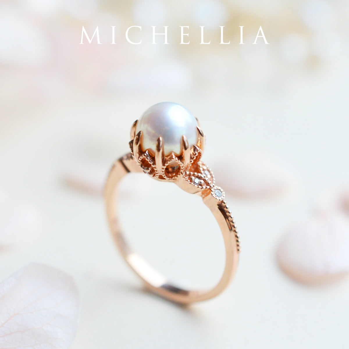 Evanthe | Vintage Floral Ring in Akoya Pearl – Michellia Fine Jewelry