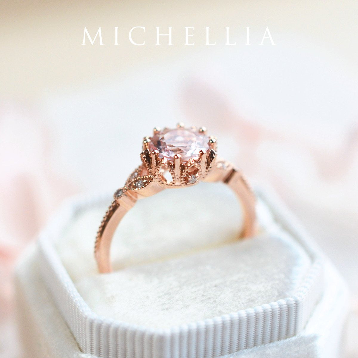 Evanthe | Vintage Floral Ring in Morganite – Michellia Fine Jewelry