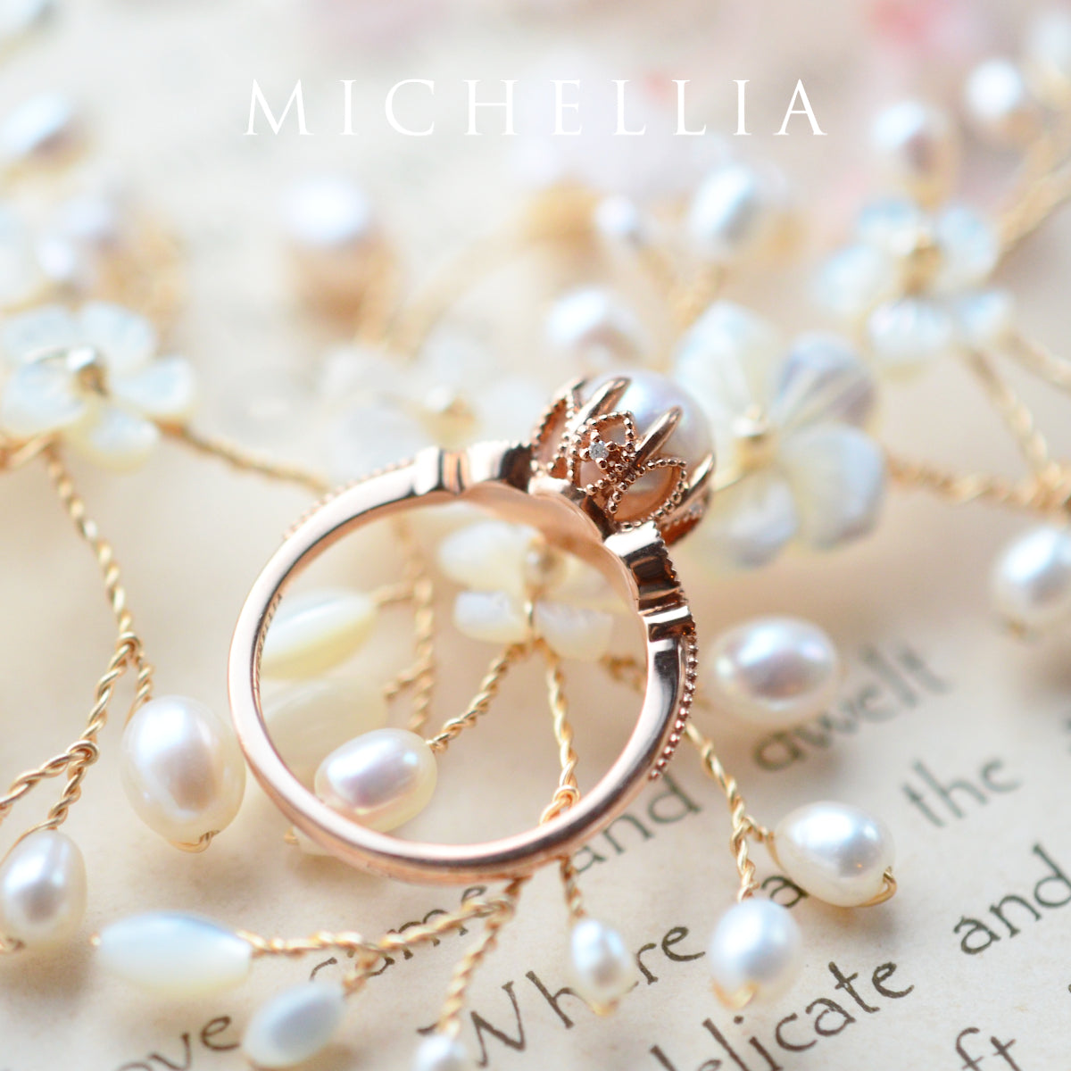 Evanthe | Vintage Floral Engagement Ring in Akoya Pearl – Michellia ...