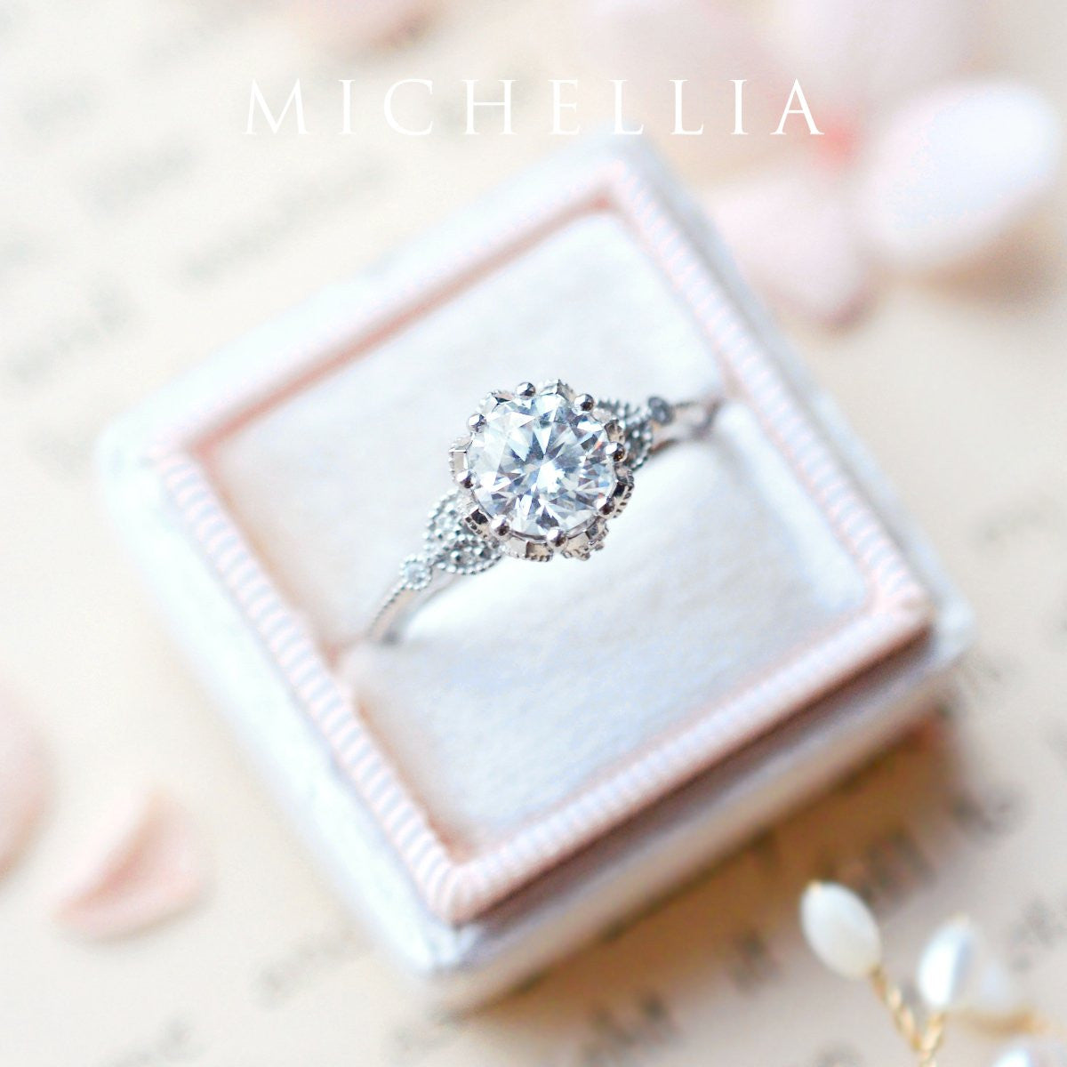 Evanthe | Vintage Floral Engagement Ring in Moissanite / Diamond ...