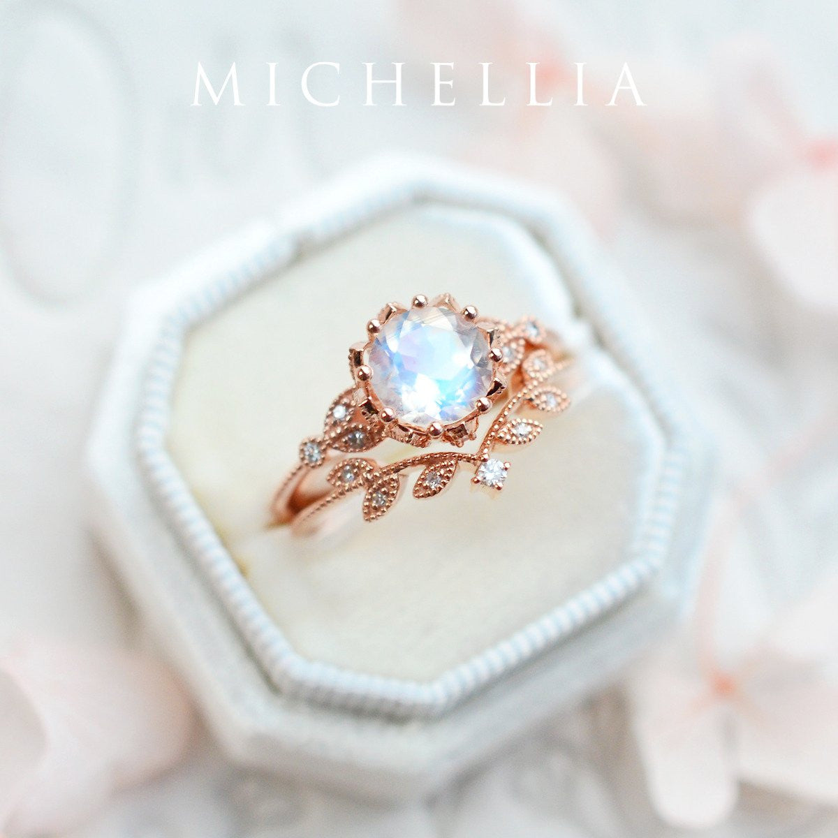 Evanthe | Vintage Floral Ring in Moonstone – Michellia Fine Jewelry