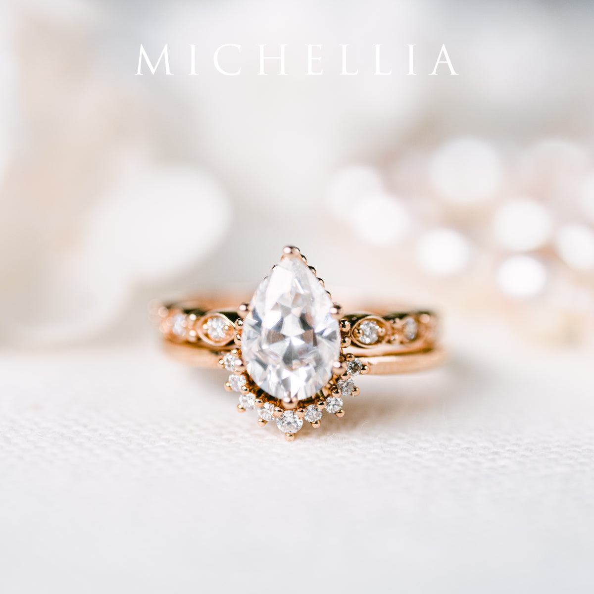 Emelia | Vintage Classic Crown Pear Cut Ring in Moissanite – Michellia ...