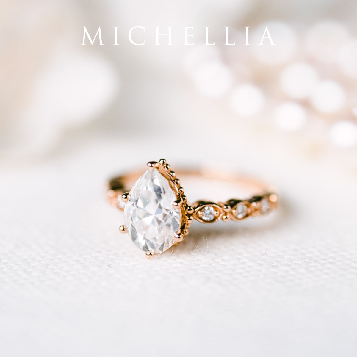 Emelia | Vintage Classic Crown Pear Cut Engagement Ring in Diamond ...