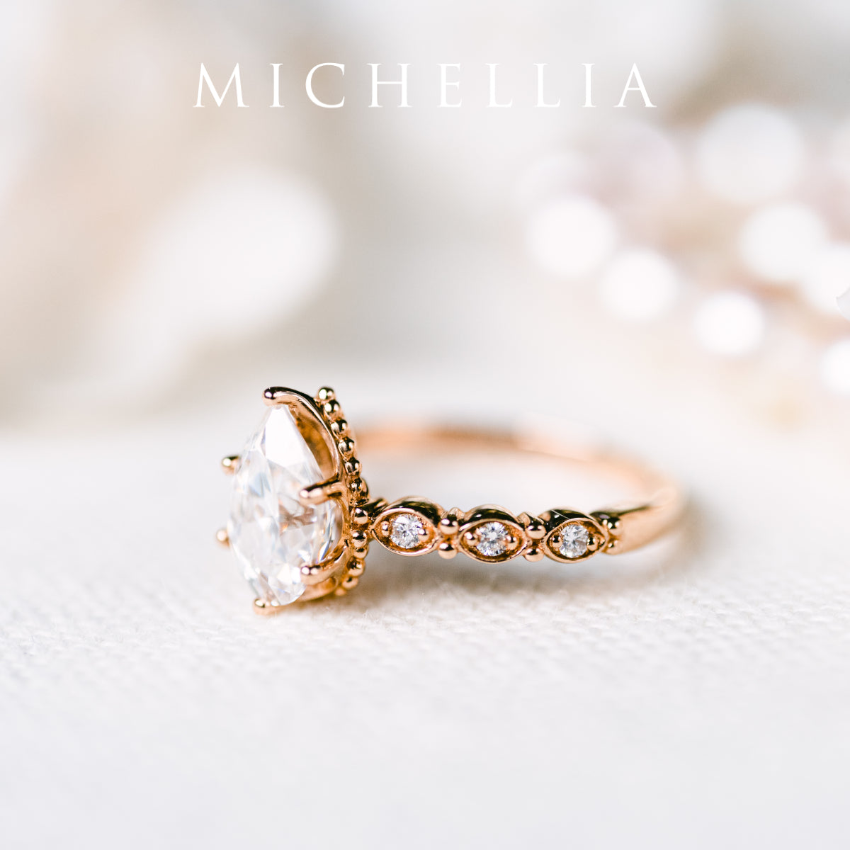 Emelia | Vintage Classic Crown Pear Cut Engagement Ring in Diamond ...