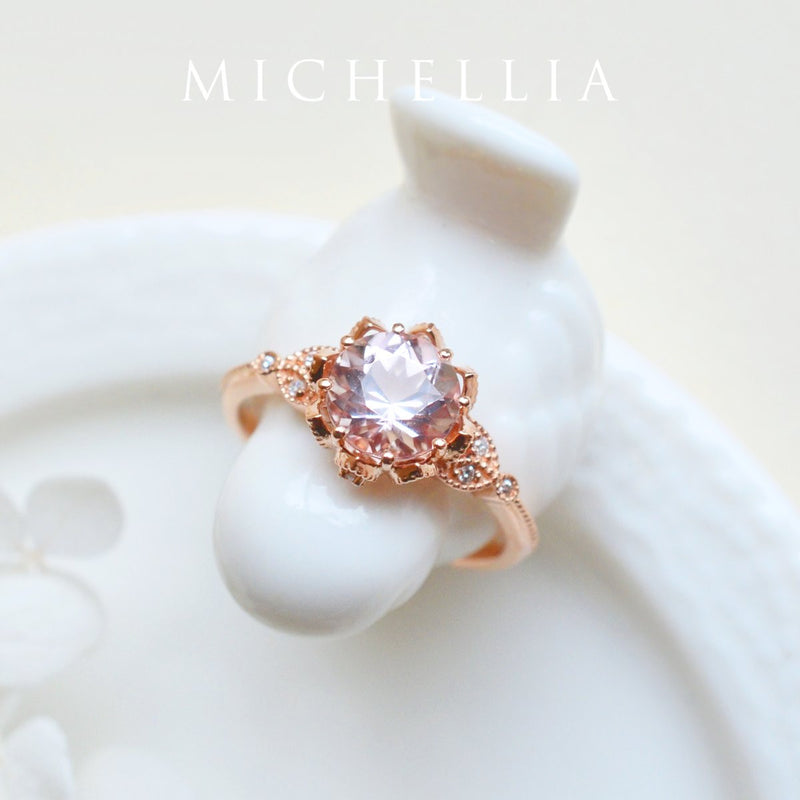 Evanthe | Vintage Floral Ring in Morganite – Michellia Fine Jewelry