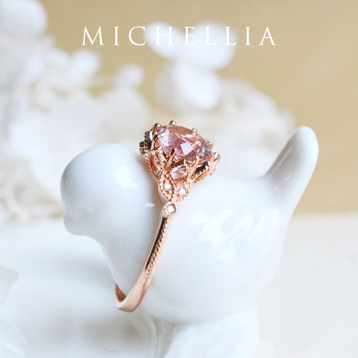 Evanthe | Vintage Floral Ring in Morganite – Michellia Fine Jewelry