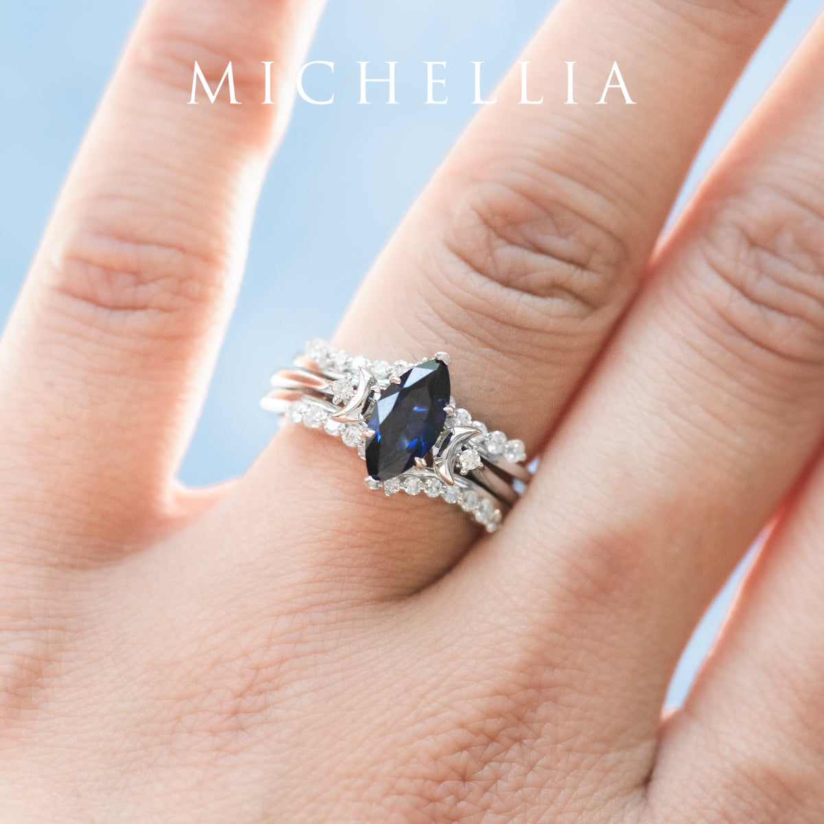 Cressida | Moon Goddess Marquise Cut Ring in Lab Blue Sapphire ...