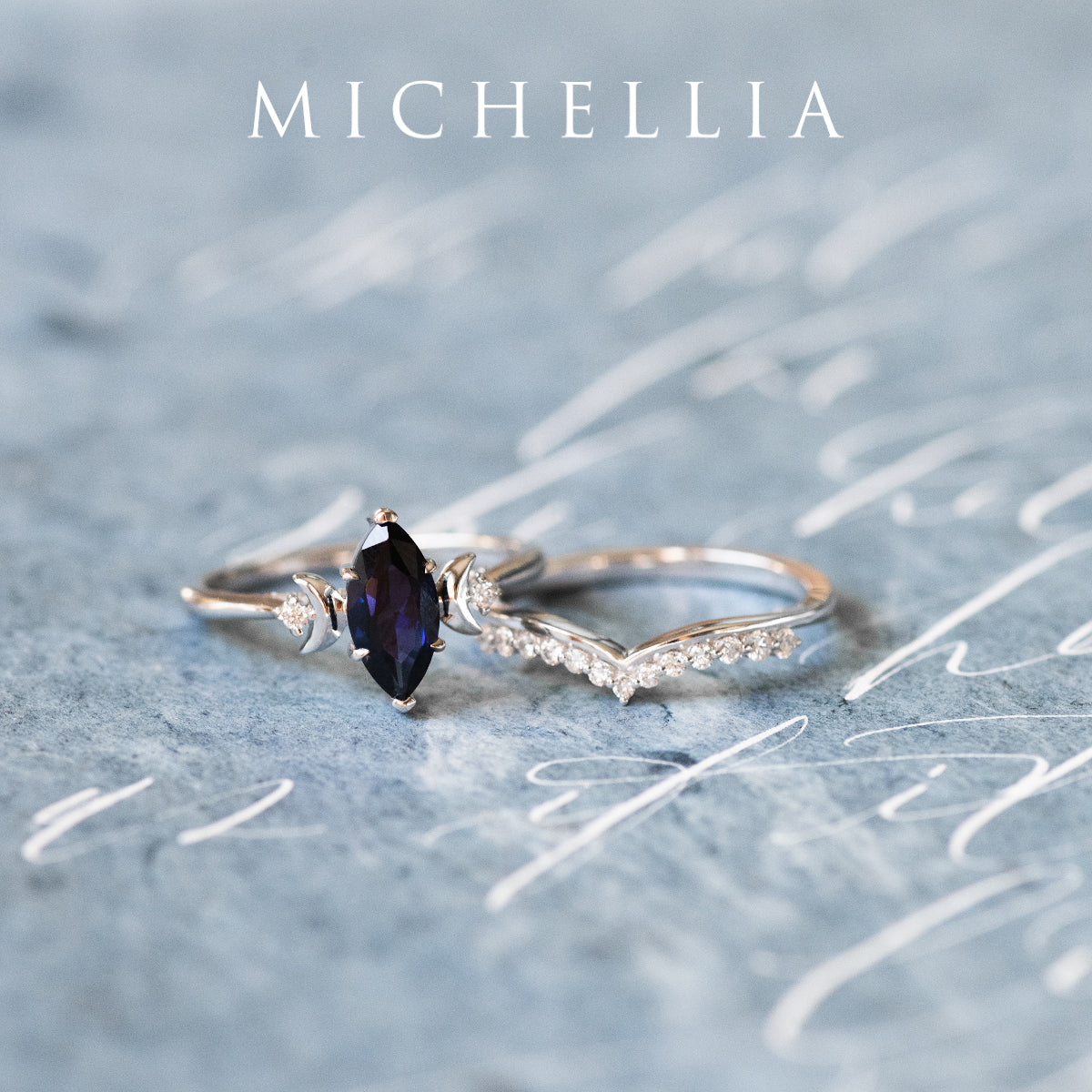 Cressida | Moon Goddess Marquise Cut Ring in Lab Blue Sapphire ...
